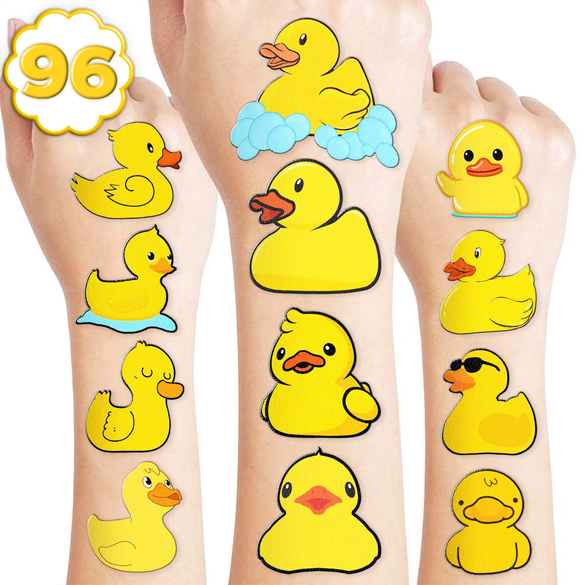 8 Sheets (96PCS) Rubber Duck Temporary Tattoos Birthday Party Decorations Supplies Tattoos Stickers Cute Party Favors Kids Girls Boys Gifts Classroom School Prizes Themed