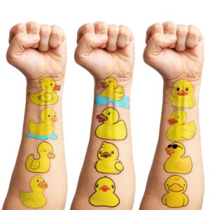 8 Sheets (96PCS) Rubber Duck Temporary Tattoos Birthday Party Decorations Supplies Tattoos Stickers Cute Party Favors Kids Girls Boys Gifts Classroom School Prizes Themed