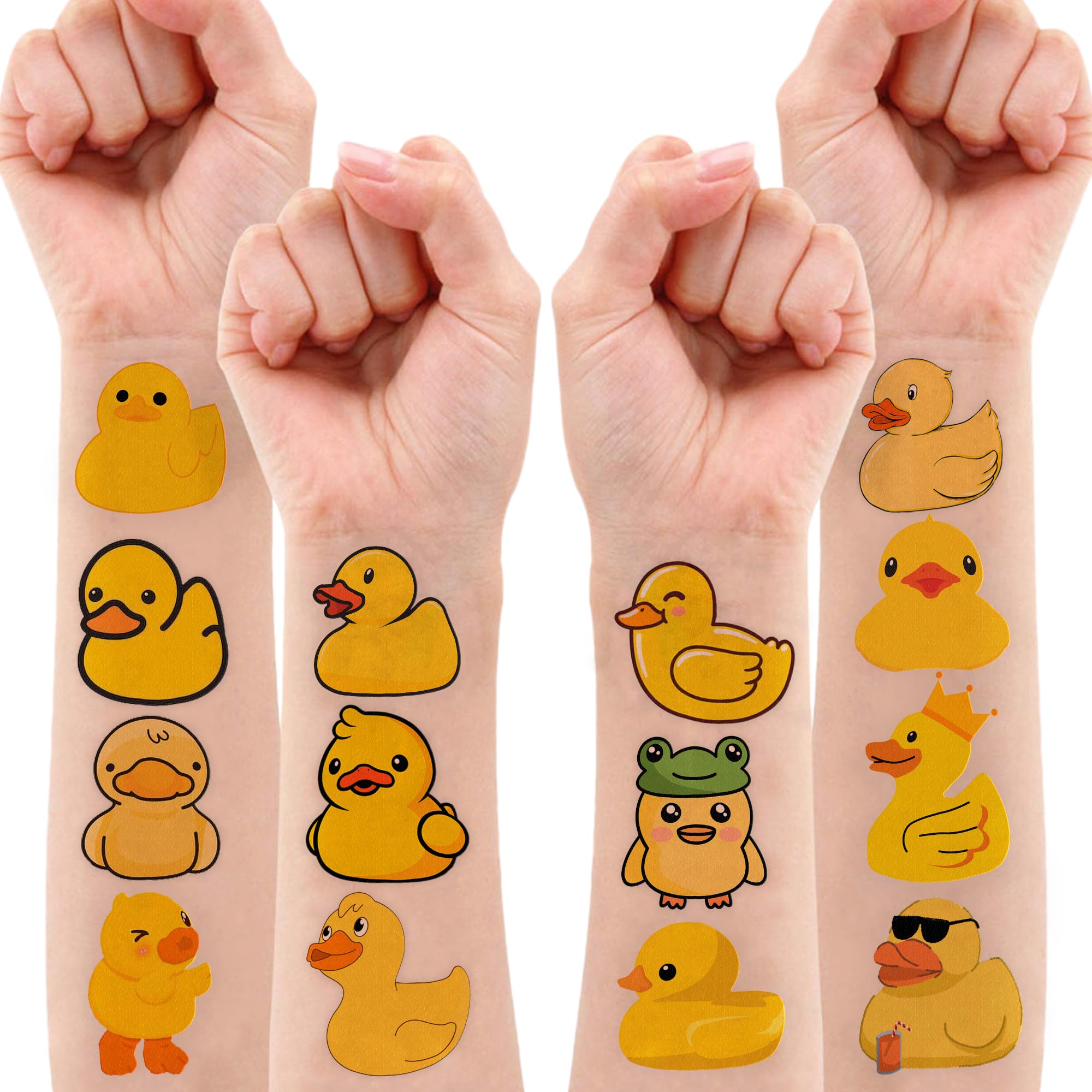 8 Sheets (96PCS) Rubber Duck Temporary Tattoos Birthday Party Decorations Supplies Tattoos Stickers Cute Party Favors Kids Girls Boys Gifts Classroom School Prizes Themed