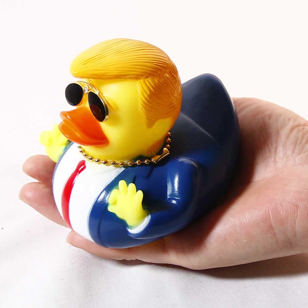 Rubber Ducks Car Duck Dashboard Decoration Squeak Trump Ducks Toys Car Ornaments Car Décor Accessories with Sunglasses and Golden Necklace (Style A)