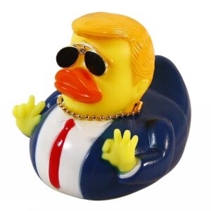 Rubber Ducks Car Duck Dashboard Decoration Squeak Trump Ducks Toys Car Ornaments Car Décor Accessories with Sunglasses and Golden Necklace (Style A)