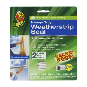 duck brand heavy-duty self adhesive weatherstrip seal for large gap, white, 3/8-inch x 1/4-inch x 17-feet, 2 seals, 282434