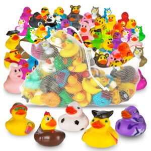 playbees assortment rubber duck toy duckies for kids - 50 pack - sensory play, stress relief, stocking stuffers, bath birthday gifts baby showers classroom incentives, summer beach and pool activity