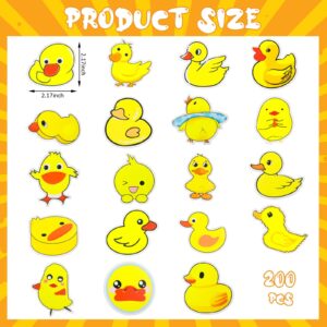 Sabary 200 Pcs Duck Stickers Bulk Cute Yellow Duck Waterproof Vinyls Stickers Decal Gifts for Water Bottles Sticker for Kids Teen Laptop Luggage Phone Skateboard Refrigerators Guitar