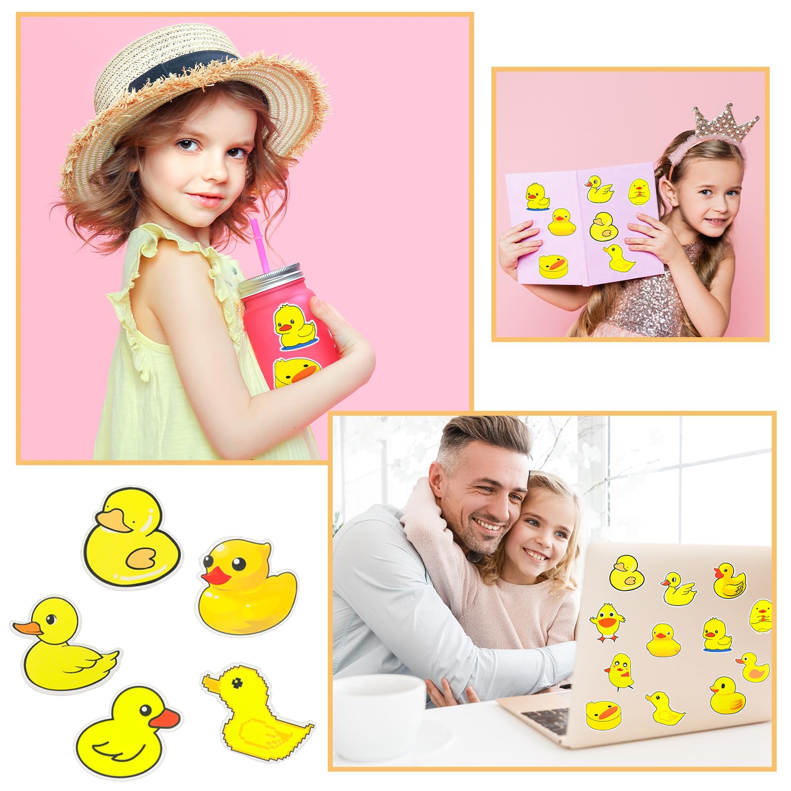 Sabary 200 Pcs Duck Stickers Bulk Cute Yellow Duck Waterproof Vinyls Stickers Decal Gifts for Water Bottles Sticker for Kids Teen Laptop Luggage Phone Skateboard Refrigerators Guitar