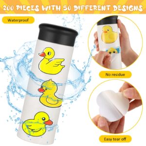 Sabary 200 Pcs Duck Stickers Bulk Cute Yellow Duck Waterproof Vinyls Stickers Decal Gifts for Water Bottles Sticker for Kids Teen Laptop Luggage Phone Skateboard Refrigerators Guitar