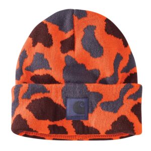 carhartt men's knit beanie, bright orange duck camo 2