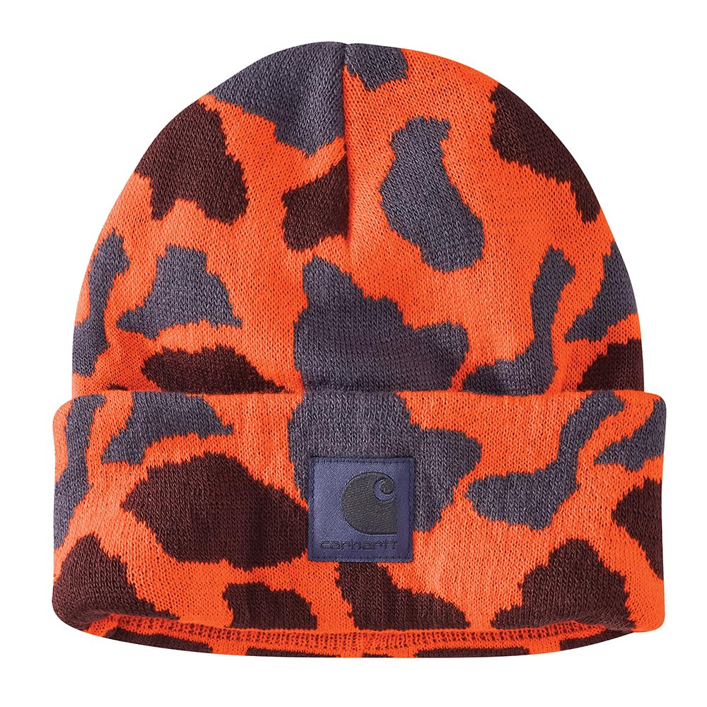 Carhartt Men's Knit Beanie, Bright Orange Duck Camo 2