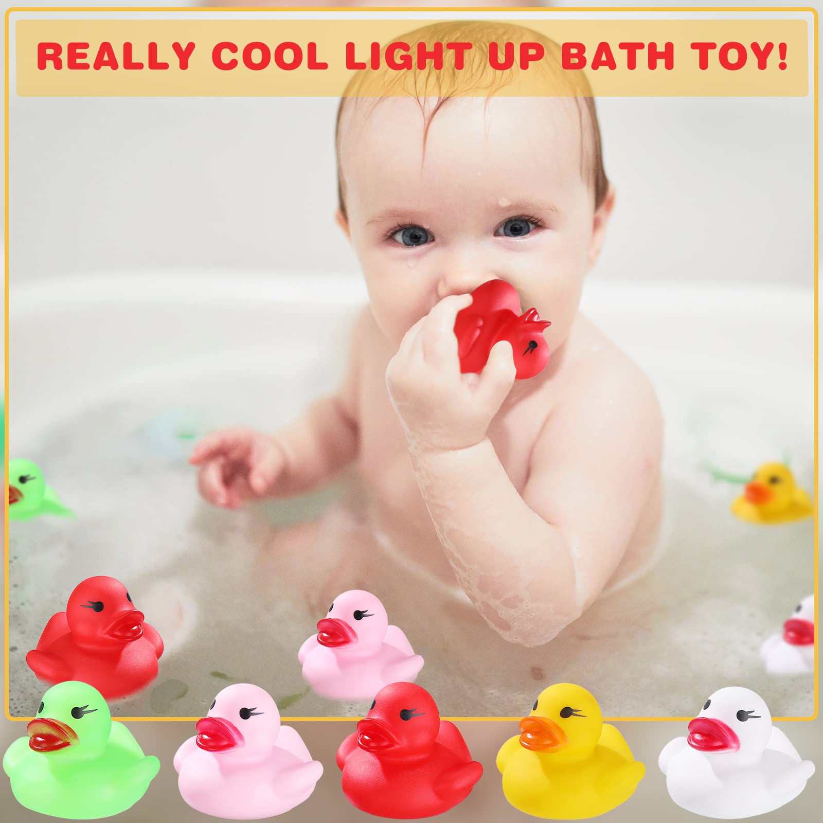 12 Packs Light up Rubber Ducks Glow Bath Toys Flashing Ducks for Bath for Teens on Birthday Easter Christmas Shower Pool Bath Toys Preschool Bathtub Bathroom (Cute Color)