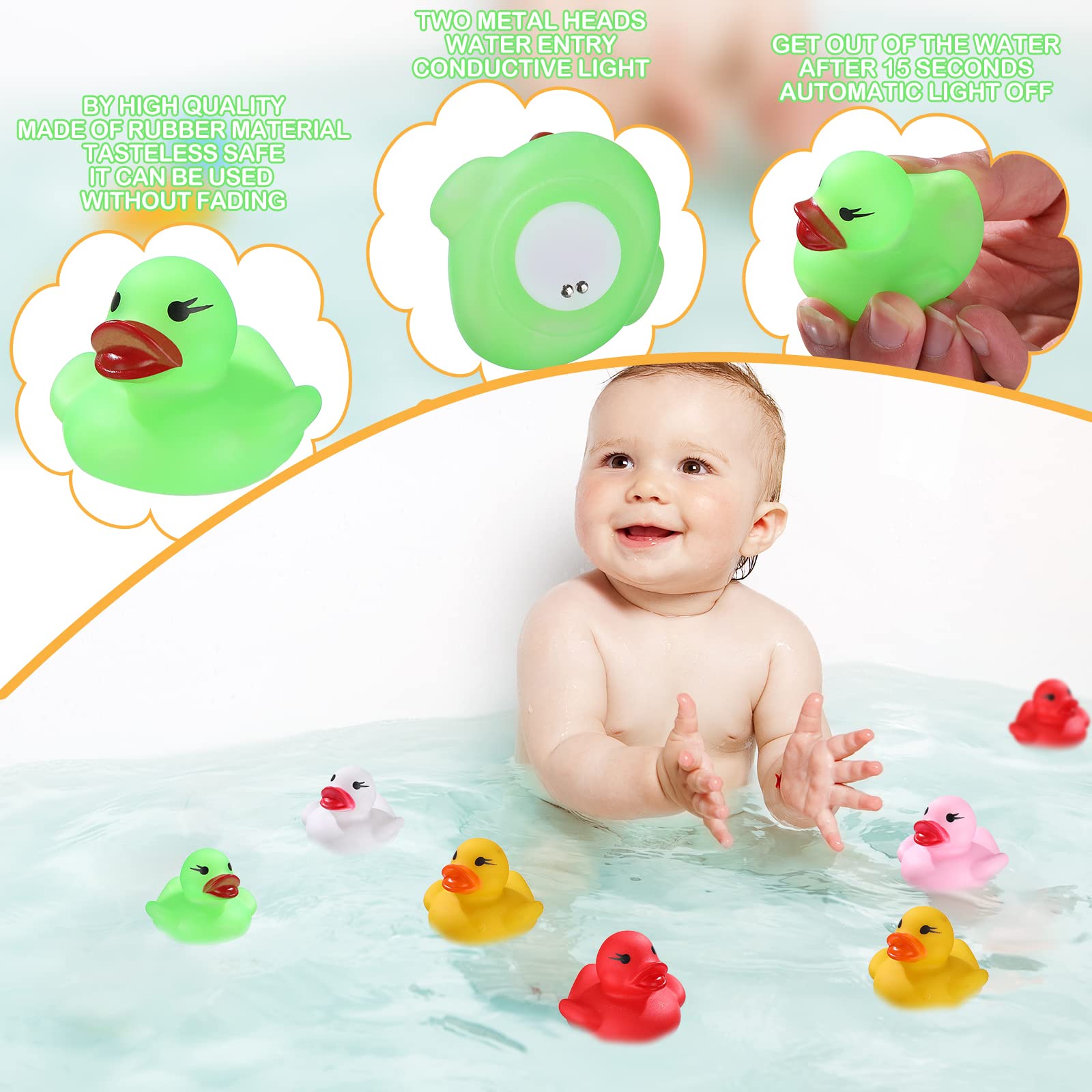 12 Packs Light up Rubber Ducks Glow Bath Toys Flashing Ducks for Bath for Teens on Birthday Easter Christmas Shower Pool Bath Toys Preschool Bathtub Bathroom (Cute Color)