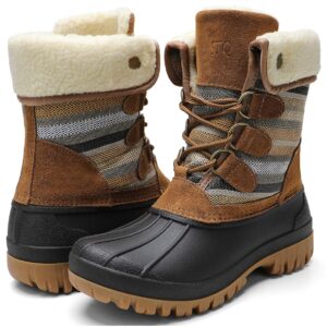 stq winter snow boots for women waterproof cold weather women duck boots taupe/tan 8 m