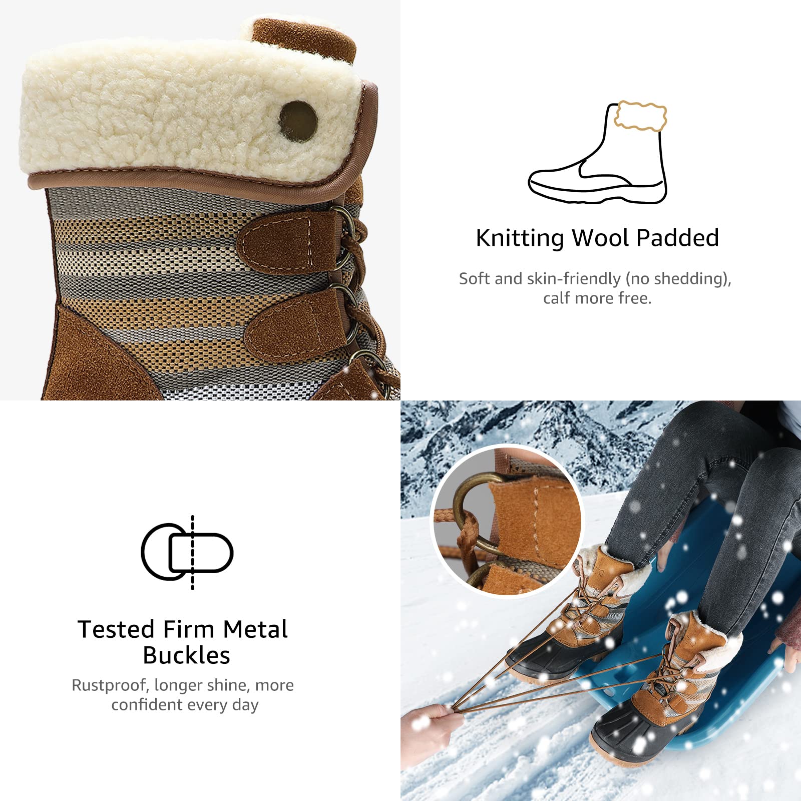 STQ Winter Snow Boots for Women Waterproof Cold Weather Women Duck Boots Taupe/Tan 8 M