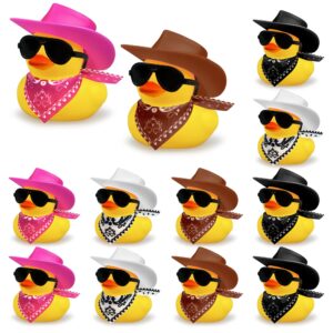 12 pcs cowboy duck with hat and sunglasses mini duckies toys for birthday swimming party gift favor