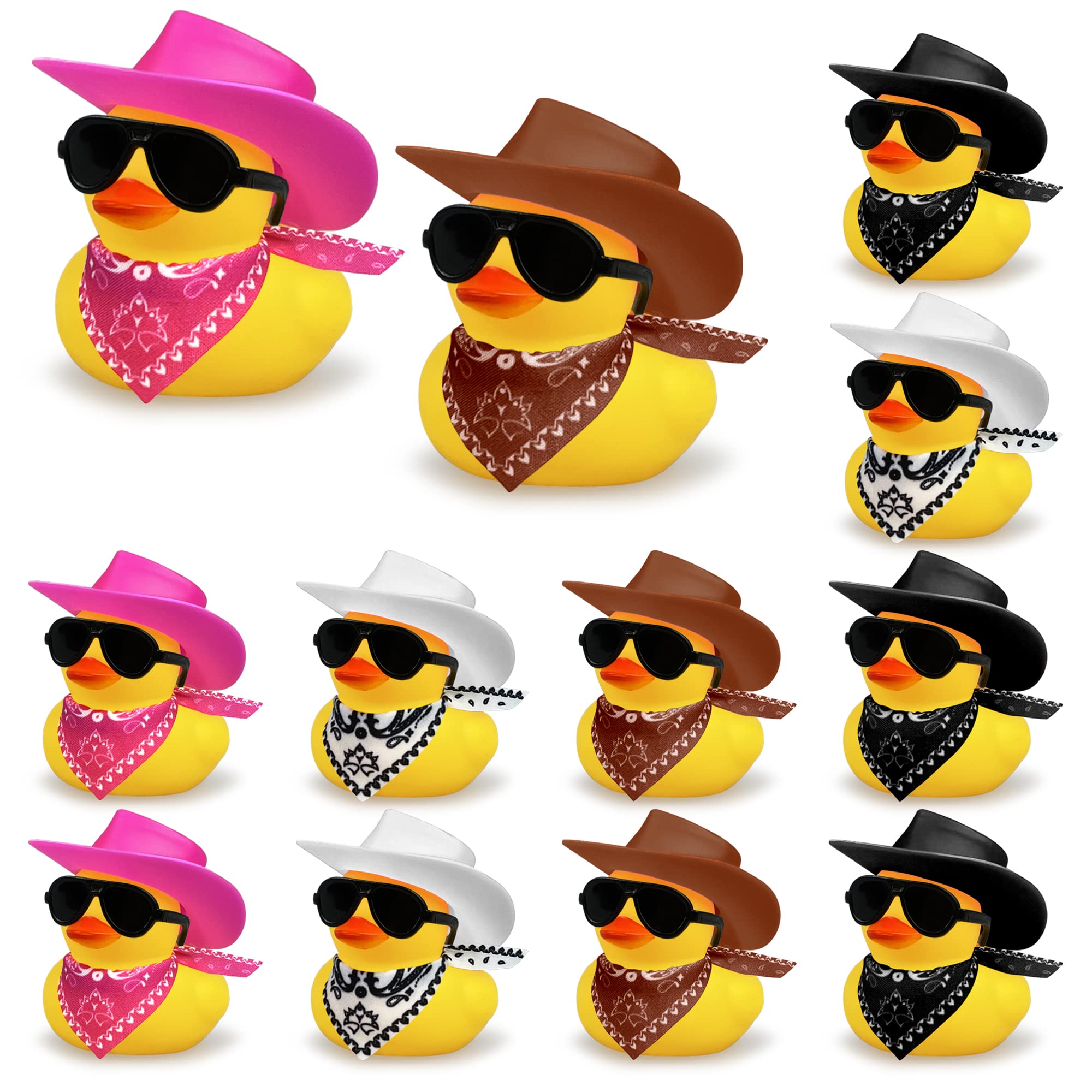 12 PCS Cowboy Duck with Hat and Sunglasses Mini Duckies Toys for Birthday Swimming Party Gift Favor