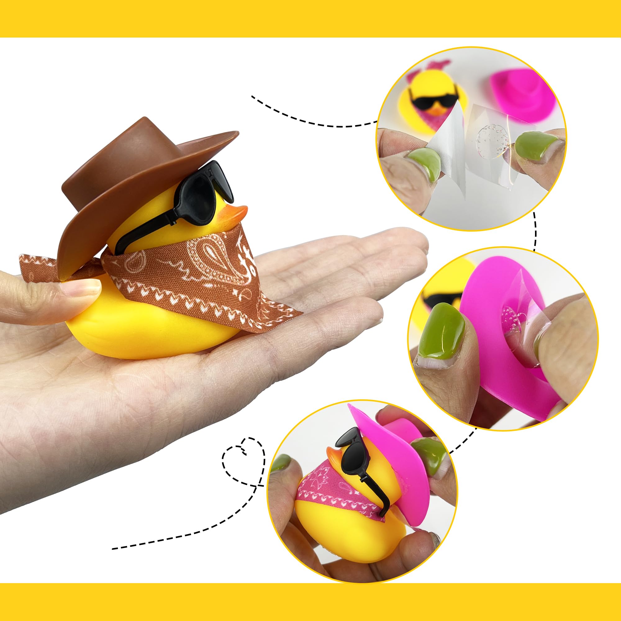 12 PCS Cowboy Duck with Hat and Sunglasses Mini Duckies Toys for Birthday Swimming Party Gift Favor