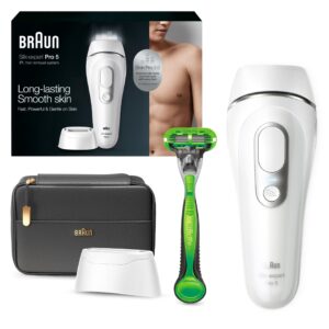 braun ipl long lasting laser hair removal device for men and women, pl5145, with gillette razor, pouch, and wide cap head, safe & virtually painless alternative to salon hair removal