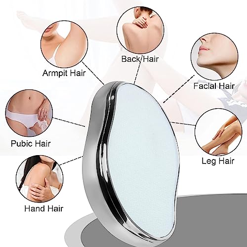 NOBVEQ Crystal Hair Eraser,Reusable Crystal Hair Remover Magic Painless Exfoliation Hair Removal Tool, Magic Hair Eraser for Back Arms Legs Fast & Easy Crystal Hair Eraser for Women and Men (Silver)