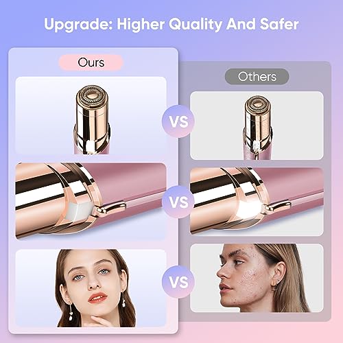 Facial Hair Removal for Women, Painless Womens Facial Hair Remover with 2 Replacement Heads, Lipstick-Sized, USB Rechargeable, Facial Hair Remover for Upper Lip,Chin,Peach Fuzz,Mustache（Rose Gold）