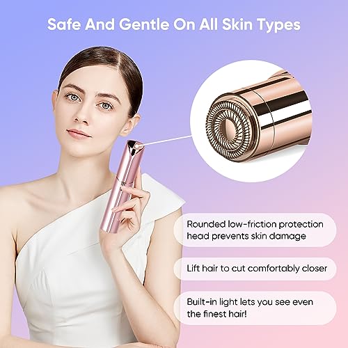 Facial Hair Removal for Women, Painless Womens Facial Hair Remover with 2 Replacement Heads, Lipstick-Sized, USB Rechargeable, Facial Hair Remover for Upper Lip,Chin,Peach Fuzz,Mustache（Rose Gold）