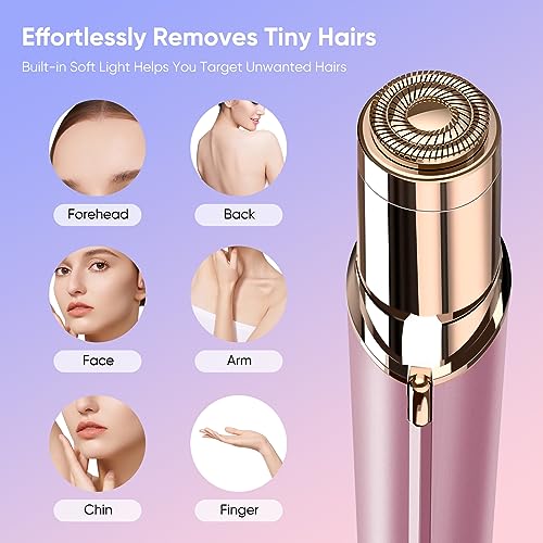 Facial Hair Removal for Women, Painless Womens Facial Hair Remover with 2 Replacement Heads, Lipstick-Sized, USB Rechargeable, Facial Hair Remover for Upper Lip,Chin,Peach Fuzz,Mustache（Rose Gold）