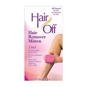 hair off hair remover mitten - all-natural, painless & chemical free - full body hair removal - slows & lessens regrowth - exfoliates skin (3 mittens per box)