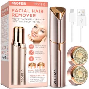 profeir facial hair removal for women: rechargeable hair removal device - painless face shaver for women upper lip chin (rose gold)