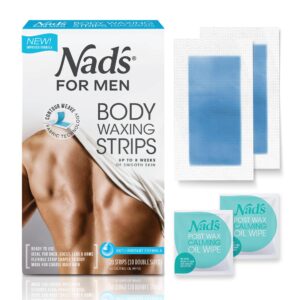 nad's for men body wax strips - wax hair removal for men - at home waxing kit with 20 waxing strips + 2 calming oil wipes