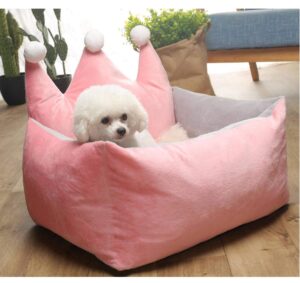 small dog bed cat bedround upholstered pet bed, durable crown pet nest,self-heating leisure bed super soft short hair plus removable and washable pet suppliesproviding a warm home for pets in winter