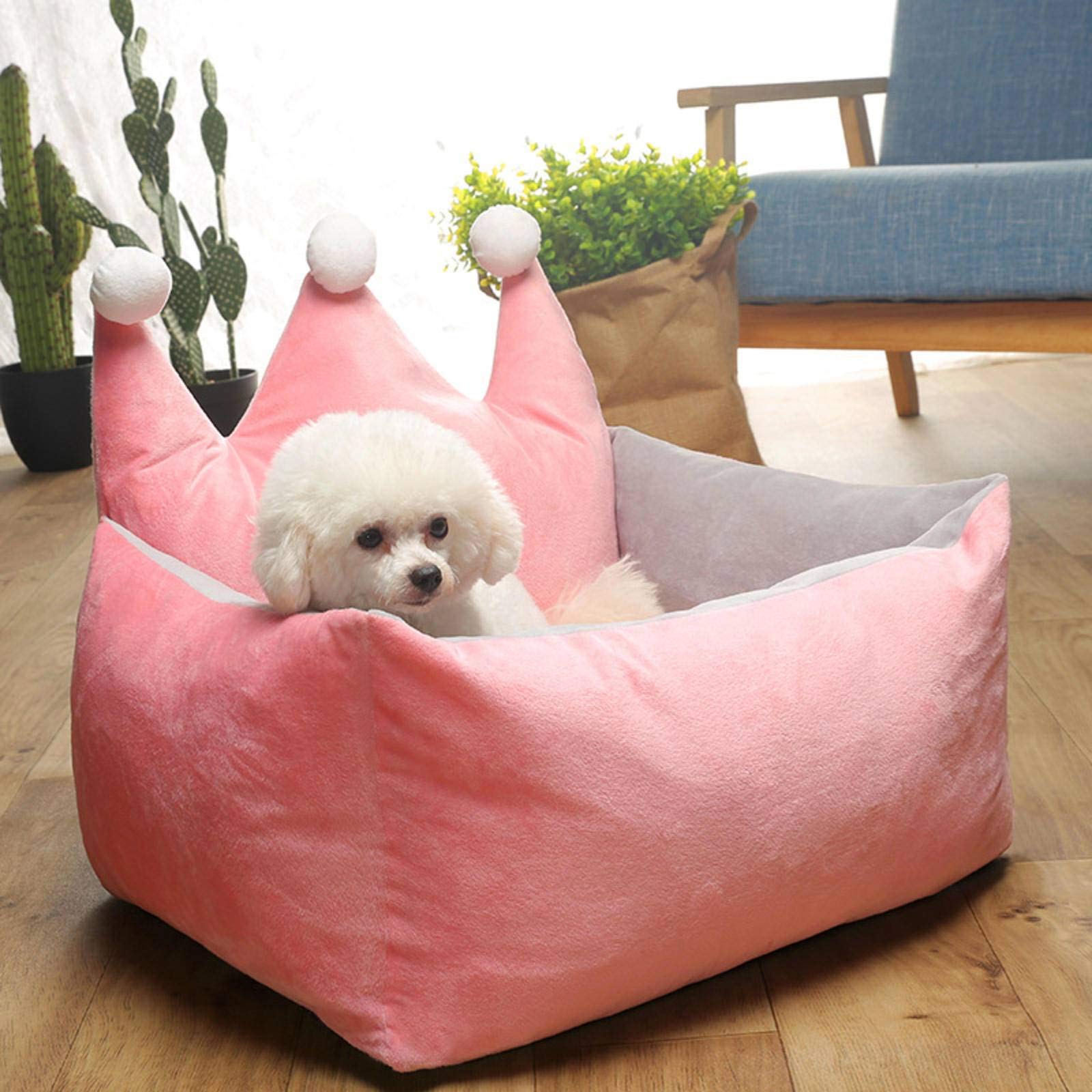 Small Dog Bed Cat Bedround Upholstered Pet Bed, Durable Crown Pet Nest,self-heating Leisure Bed Super Soft Short Hair Plus Removable And Washable Pet Suppliesproviding A Warm Home For Pets In Winter