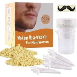 nose wax kit, 100g wax, 30 applicators. nose ear hair instant removal kits from wokaar (15-20 times usage).nasal waxing kit for men and women, safe easy quick & painless.10 mustache guards