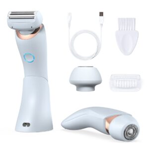 seabird womens electric razor, 2 in 1 electric shavers for women, portable electric lady bikini trimmer, rechargeable hair removal kit for face body leg bikini underarm arm, blue