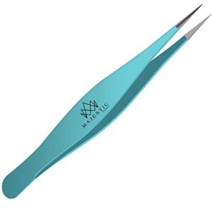 majestic bombay fine point tweezers for women and men – splinter ticks, facial, brow and ingrown hair removal–sharp, needle nose, surgical tweezers precision pluckers best tweezers for chin hair