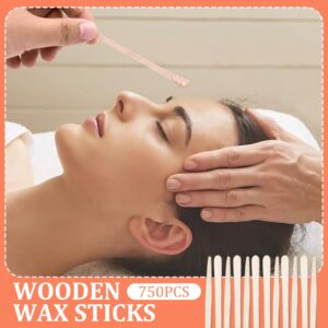 750Pcs Wooden Wax Sticks Eyebrow Lip Nose Waxing Sticks Small Wax Applicator Sticks Spatulas Applicator for Hair Removal and Smooth Skin Spa and Home Usage (750PCS)