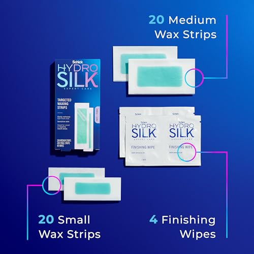 Schick Hydro Silk Waxing Strips for Face ,Hair Removal ,Eyebrow | Bikini Soft Wax Kit for Women