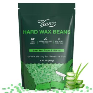 vennco hard wax beads, 1lb wax beans for coarse hair removal sensitive skin with pure aloe vera, for face eyebrow leg bikini brazilian waxing, perfect for full body & all hair types at home