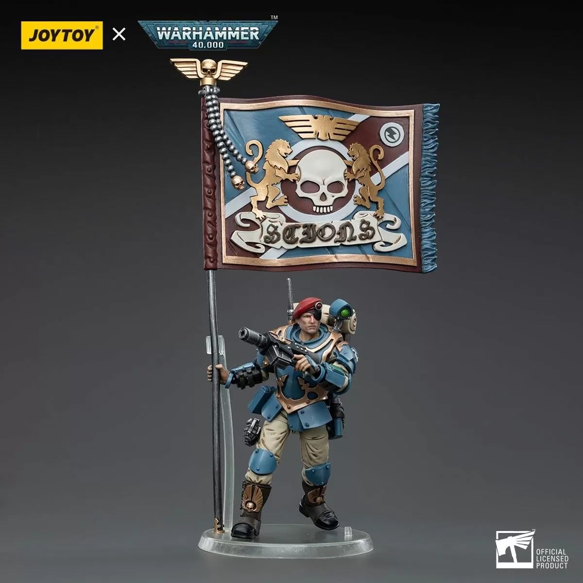 JoyToy Warhammer 40k: Astra Militarum Tempestus Scions Command Squad 55th Kappic Eagles Banner Bearer 1:18 Scale Figure