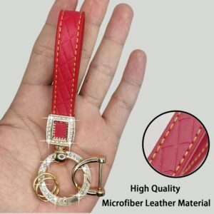 Daemson Microfiber Leather Car Keychain, Bling Diamond Keychains for Women, Universal Car Key Fob Holder with 360 Degree Rotatable, Anti-Lost D-Ring, 2 Keyrings and 1 Screwdriver (Red)