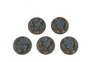 war world gaming war torn city rubble round bases x 5 (40mm) - 28mm heroic scale wargaming