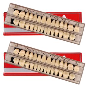 56 pcs false teeth dental complete acrylic resin denture teeth, 2 set whole teeth synthetic polymer denture tooth, 23 shade a3 upper + lower dental materials for replacement, diy, or halloween