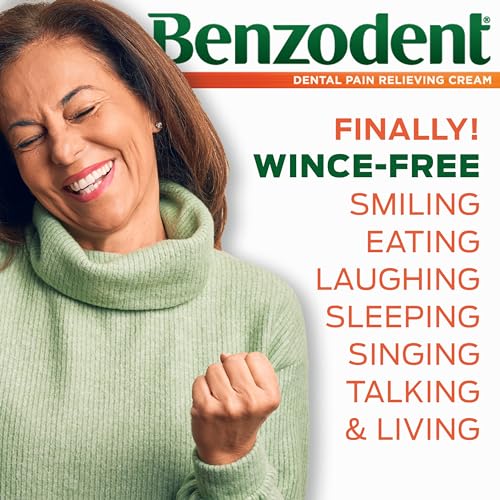 Benzodent Dental Pain Relieving Cream for Dentures and Braces, Topical Anesthetic, 0.25 Ounce Tube