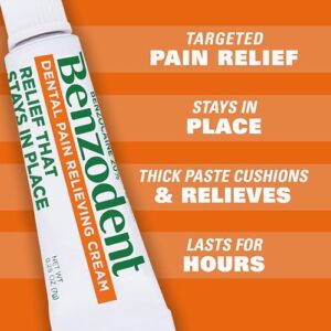 Benzodent Dental Pain Relieving Cream for Dentures and Braces, Topical Anesthetic, 0.25 Ounce Tube