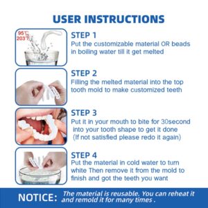 1Set Dentures Veneers Tooth,Dental Care Kits for Anti Molar Orthodontic Cosmetic Teeth,Smile Snap Tooth.(White,1Top+ 1Bottom+2Adhesives+1Tweezers+1Heart-Shaped Storage Box）