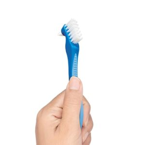 GUM Denture Brush - Dual Headed Hard Bristle Toothbrush for Dentures & Acrylic Retainers - Dentist Recommended Denture Cleaner (Pack of 1)