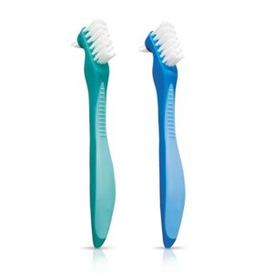 GUM Denture Brush - Dual Headed Hard Bristle Toothbrush for Dentures & Acrylic Retainers - Dentist Recommended Denture Cleaner (Pack of 1)