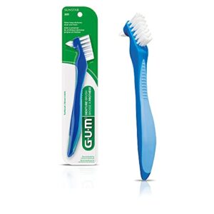 gum denture brush - dual headed hard bristle toothbrush for dentures & acrylic retainers - dentist recommended denture cleaner (pack of 1)