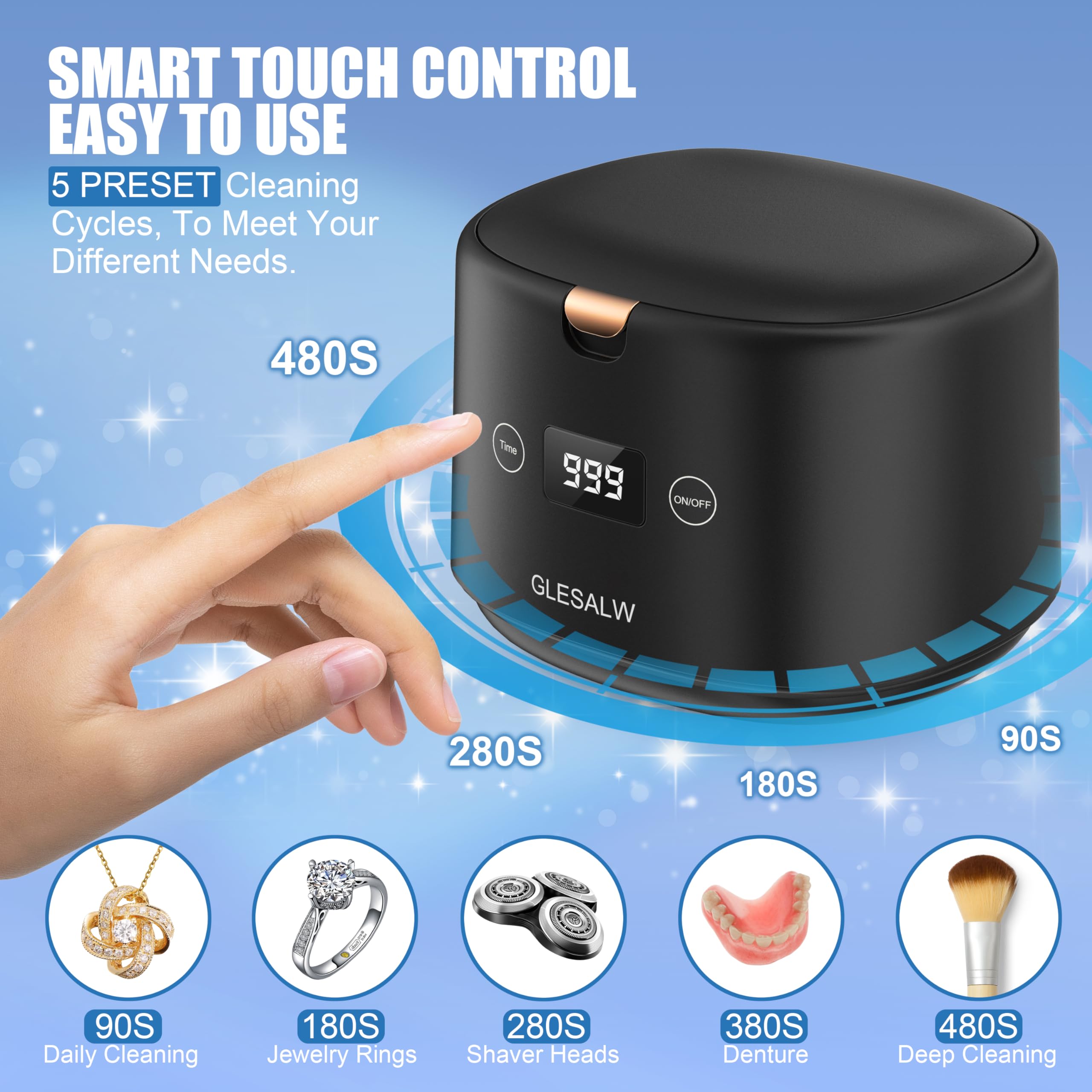 Ultrasonic Cleaner for Retainer, 30W Professional Ultrasonic Jewelry Cleaner, Digital Display Timer for Dentures, Night Dental Mouth Guard, Aligner,Denture Cleaner Machine with Brush Kit and Basket