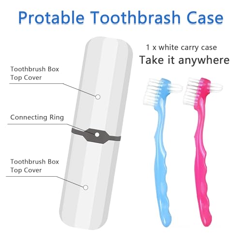 Jrehoor Denture Brush, 2 Pieces False Toothbrush with White Carrying Case, Multi-Layered Bristles Ergonomic Rubber Handle for Fake Teeth Cleaning