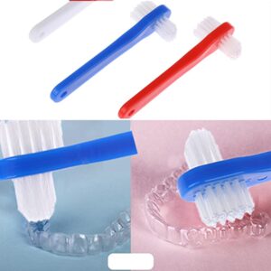 JINJIASUYISU 3Pcs Denture Brush Dual Head Toothbrushes Hard Denture Cleaning Brush Denture Toothbrush Cleaning Brush for Keeping Dentures Clean