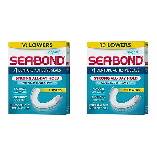 Sea Bond Secure Denture Adhesive Seals, Original Lowers, Zinc-Free, All-Day-Hold, Mess-Free, 30 Count (Pack of 2)