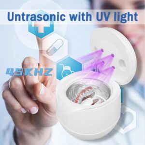 Ultrasonic Retainer Cleaner Machine - 45kHz Deep Cleaning for Dentures, Aligners, Mouth Guards, Whitening Trays, Toothbrush Heads, and Braces 200ML Portable Ultrasonic UV Retainer Cleaner for Dentures